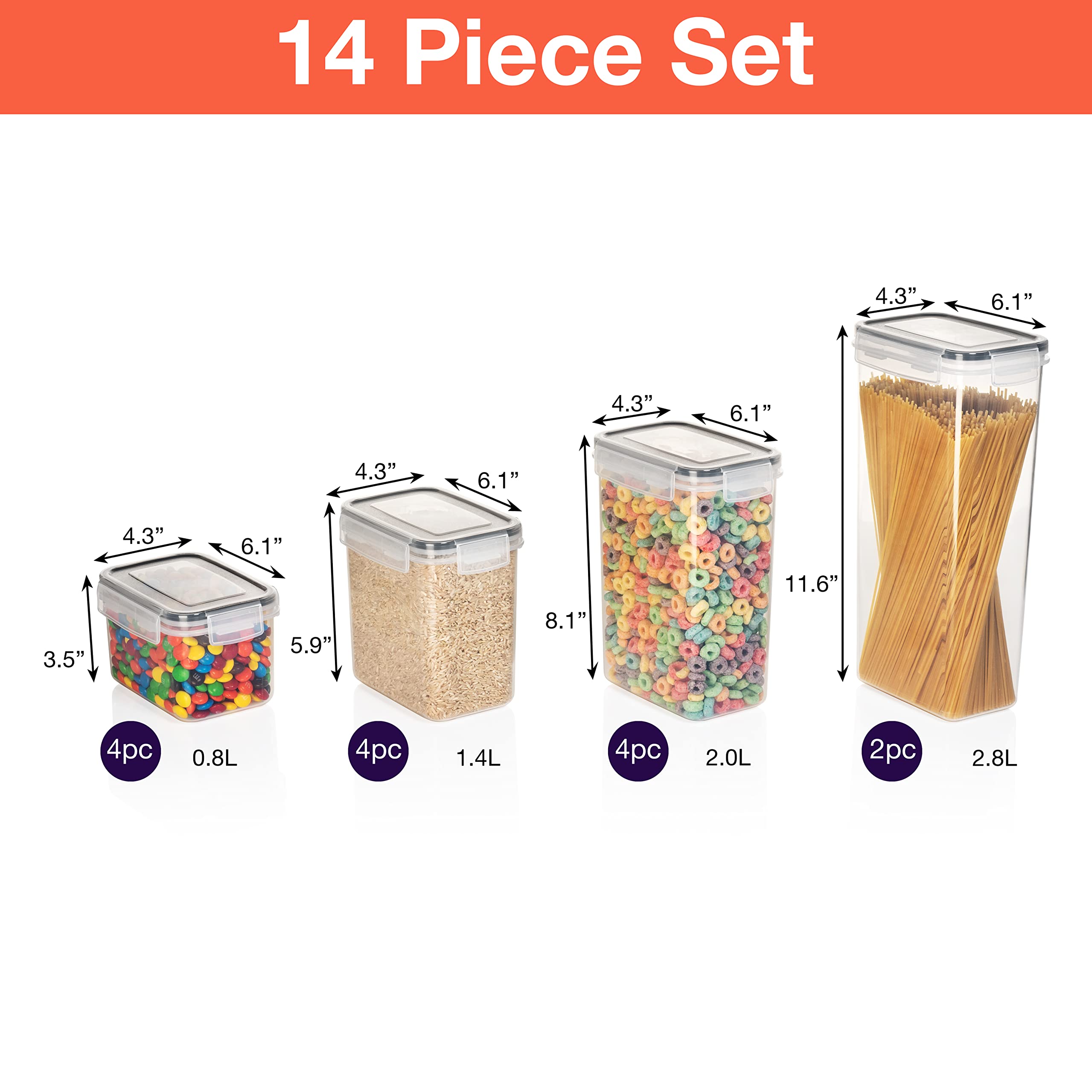 ClearSpace Airtight Food Storage Containers β14 Pack BPA Free Kitchen Organization Set for Pantry Organization and Storage, Plastic Canisters with Durable Lids Ideal for Cereal, Flour & Sugar (Black)