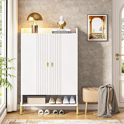 LITTLE TREE Shoe Cabinet for Entryway: 6-Tier Shoe Organizer Cabinet Narrow Slim, Freestanding Wood Shoe Rack with Doors Adjustable Shelves for Hallway, Closet, Living Room