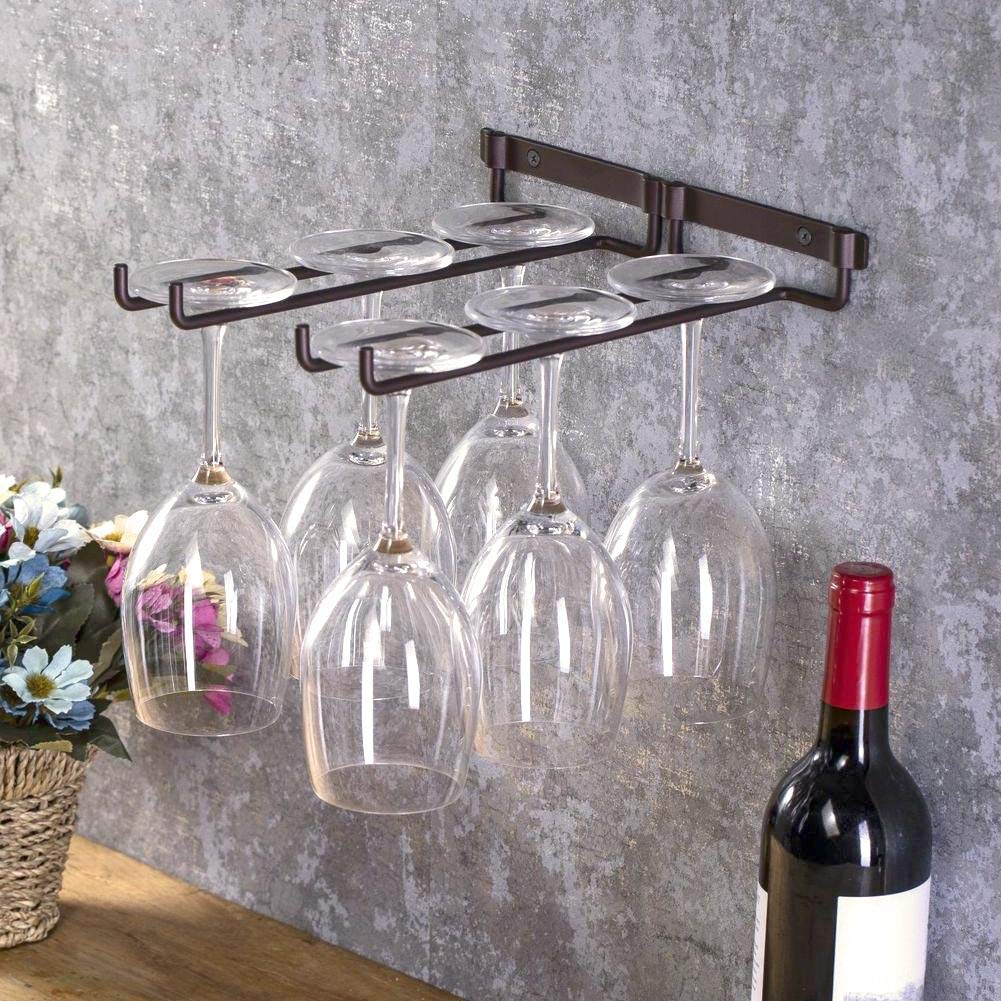 Wine Glass Rack Holder, Double Wall Mountable Stemware Storage Hanger for Kitchen or Bar