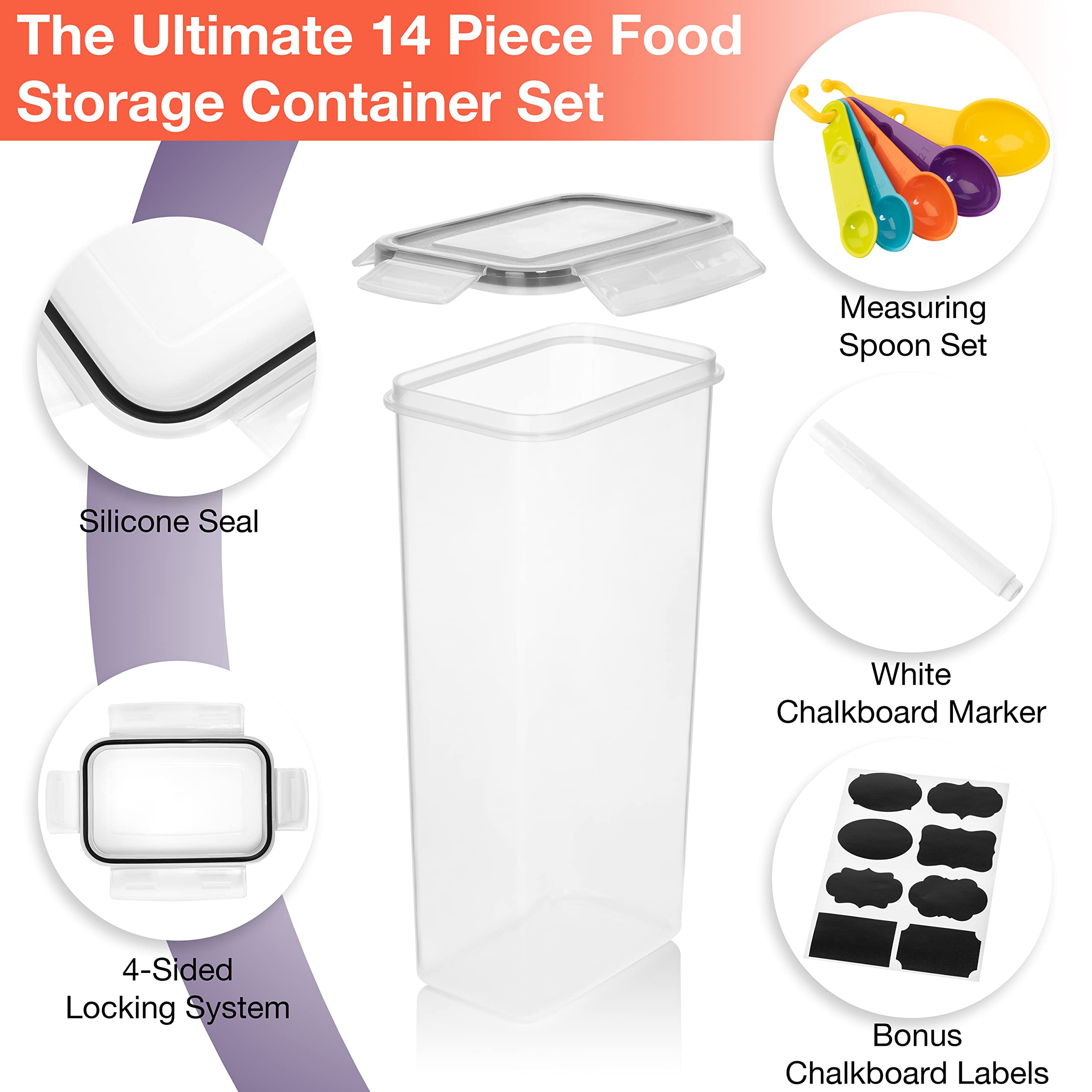 ClearSpace Airtight Food Storage Containers β14 Pack BPA Free Kitchen Organization Set for Pantry Organization and Storage, Plastic Canisters with Durable Lids Ideal for Cereal, Flour & Sugar (Black)