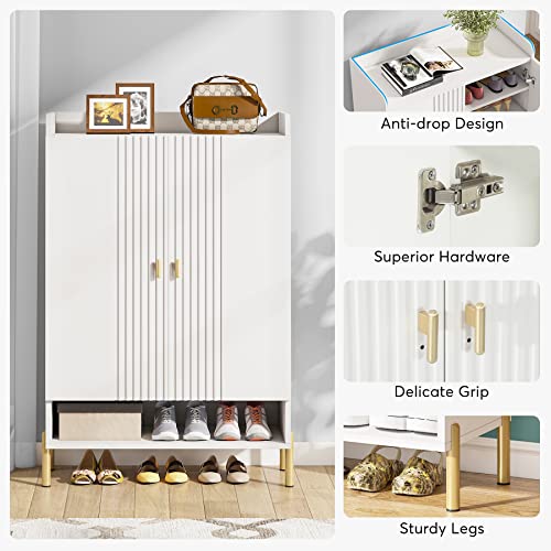 LITTLE TREE Shoe Cabinet for Entryway: 6-Tier Shoe Organizer Cabinet Narrow Slim, Freestanding Wood Shoe Rack with Doors Adjustable Shelves for Hallway, Closet, Living Room