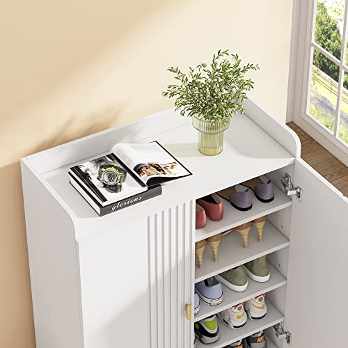 LITTLE TREE Shoe Cabinet for Entryway: 6-Tier Shoe Organizer Cabinet Narrow Slim, Freestanding Wood Shoe Rack with Doors Adjustable Shelves for Hallway, Closet, Living Room