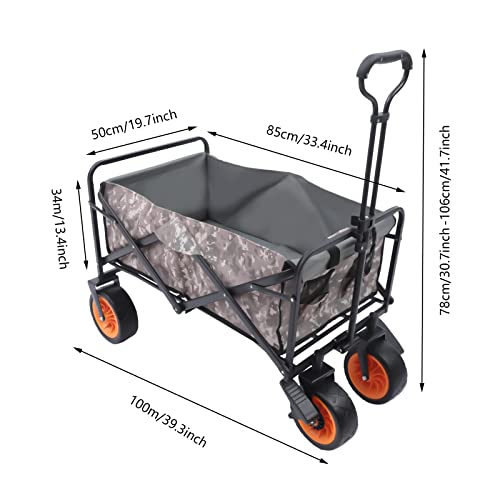 Collapsible Foldable Wagon with Brakes, Heavy Duty Utility Wagon Cart, Large Capacity Grocery Wagon for Camping Garden Beach Shopping,Handle Adjust