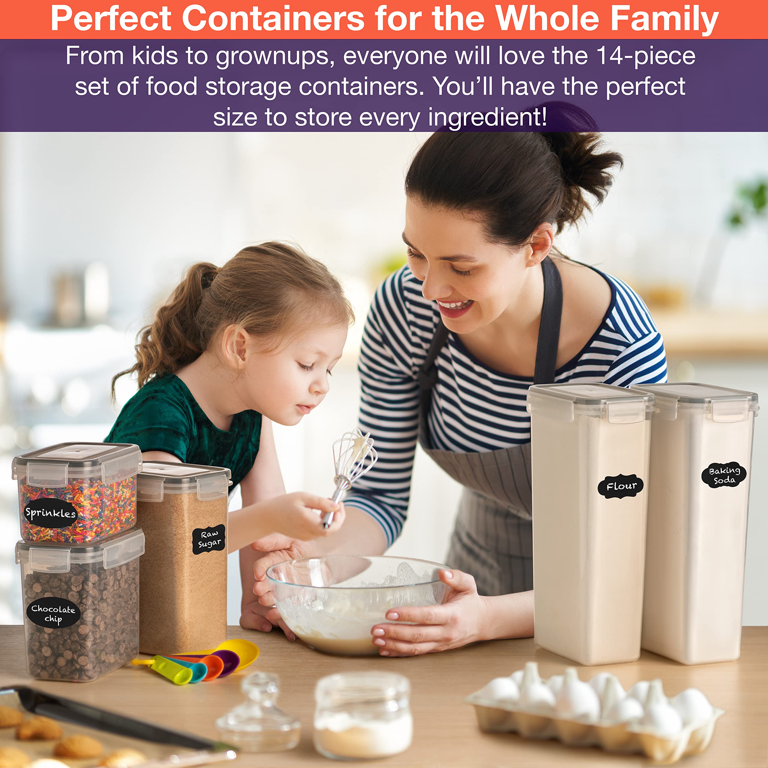ClearSpace Airtight Food Storage Containers β14 Pack BPA Free Kitchen Organization Set for Pantry Organization and Storage, Plastic Canisters with Durable Lids Ideal for Cereal, Flour & Sugar (Black)