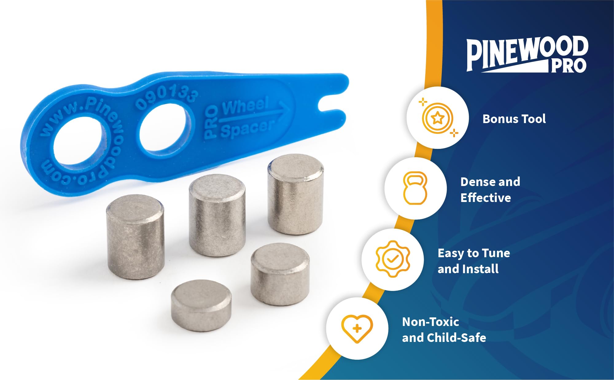 Pinewood Pro Derby Car Weights -Tungsten 2oz Round Cylinder Weights with Free Wheel Spacer and Drill Guide Tool