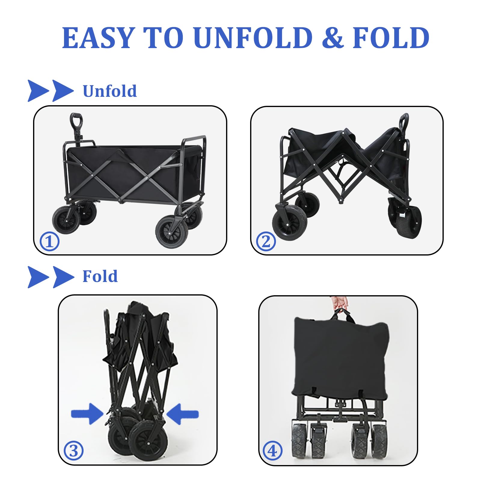 koity Heavy Duty 250 Lbs Capacity Collapsible Wagon with Cargo net, Outdoor Folding Camping Utility Cart, Adjustable Rolling Carts, All Terrain Sports Beach Wagon cart with Wheels Foldable