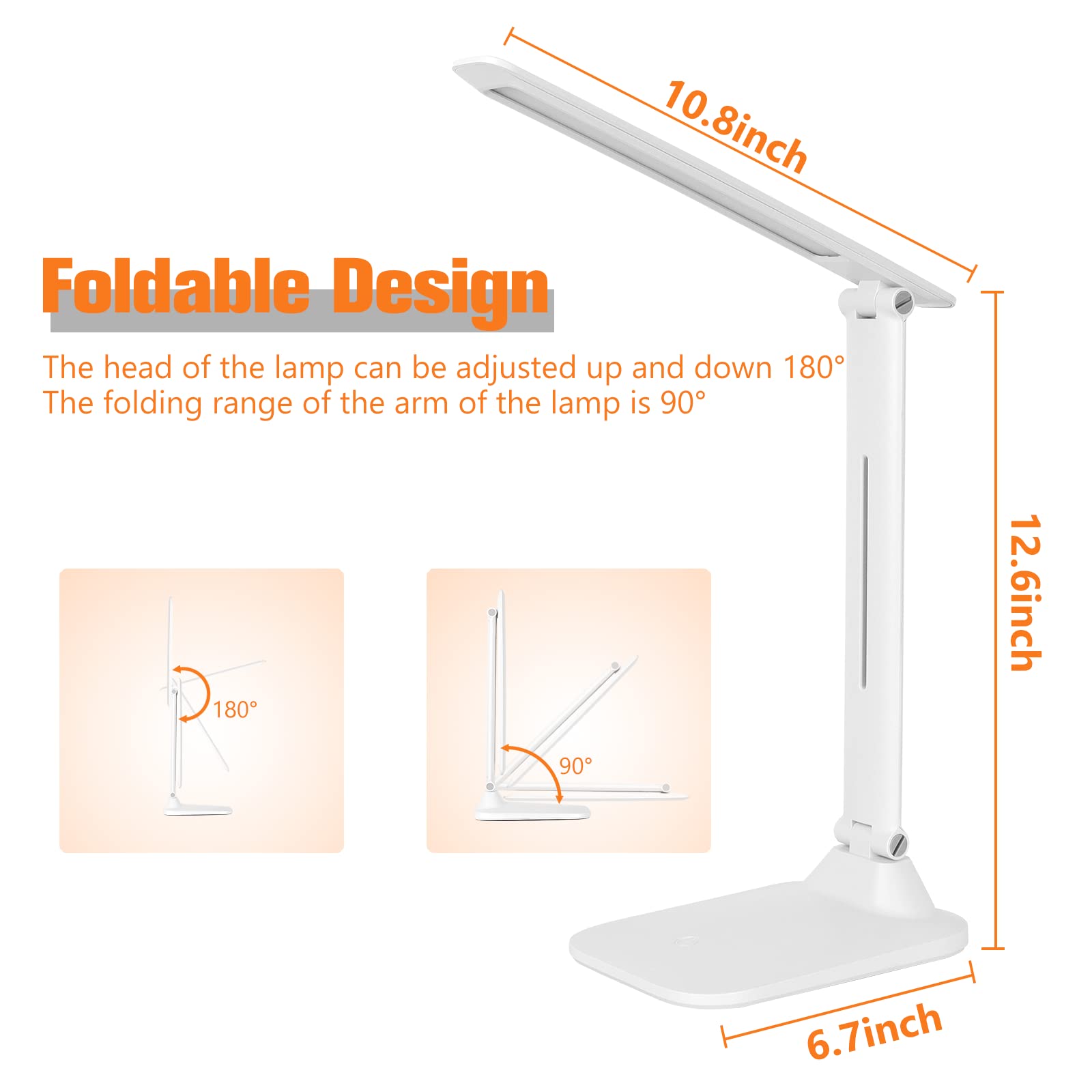 AVV LED Desk Lamp, Desk Lamps for Home Office, Dimmable Eye-Caring Desk Light with 3 Color Modes, Touch Control Adjustable Table Office Lamp, Foldable Desk Lamp with Adapter, White