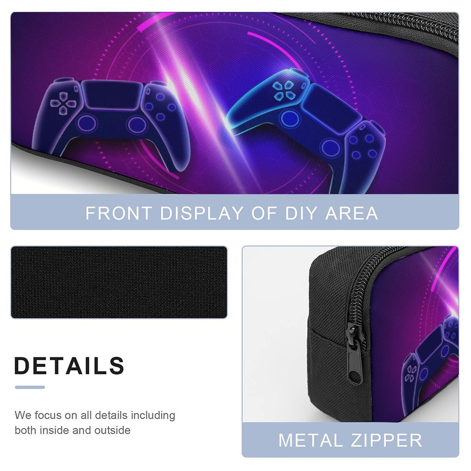 NAWFIVE Neon Game Controllers Backpack with Lunch Box And Pencil Case Set Joysticks Game Console Travel Daypack Bookbag for Men Women Laptop Backpack 3pcs