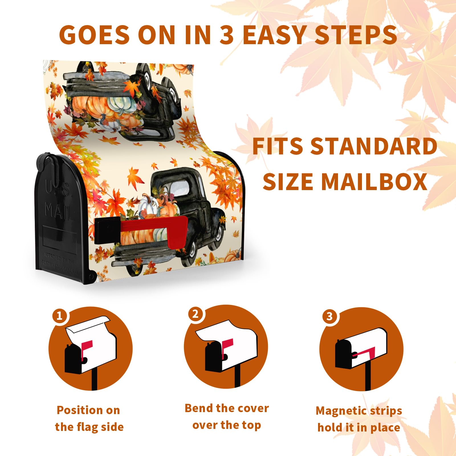 Dacawin Fall Harvest Mailbox Covers Magnetic Standard Size Thansgiving Pumpkin Mailbox Post Cover Maple Leaves Truck Mailbox Decor Waterproof Mailbox Wraps Mail Cover for Garden Yard 21 * 18 Inch