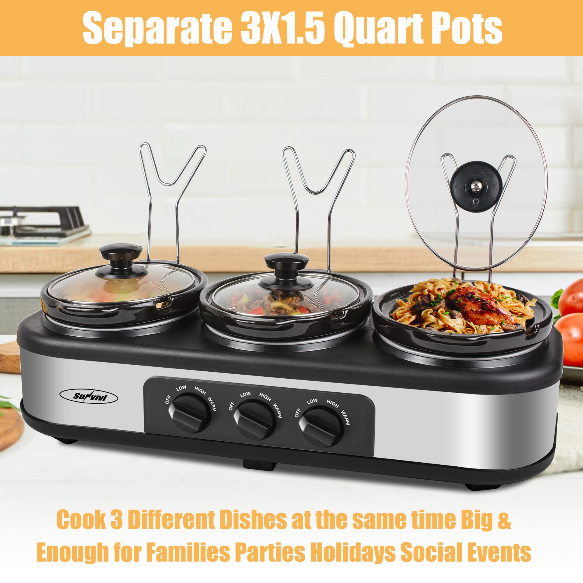 24 Quart Turkey Roaster Oven with Removable Pan and Rack & Triple Slow Cooker Food Warmer