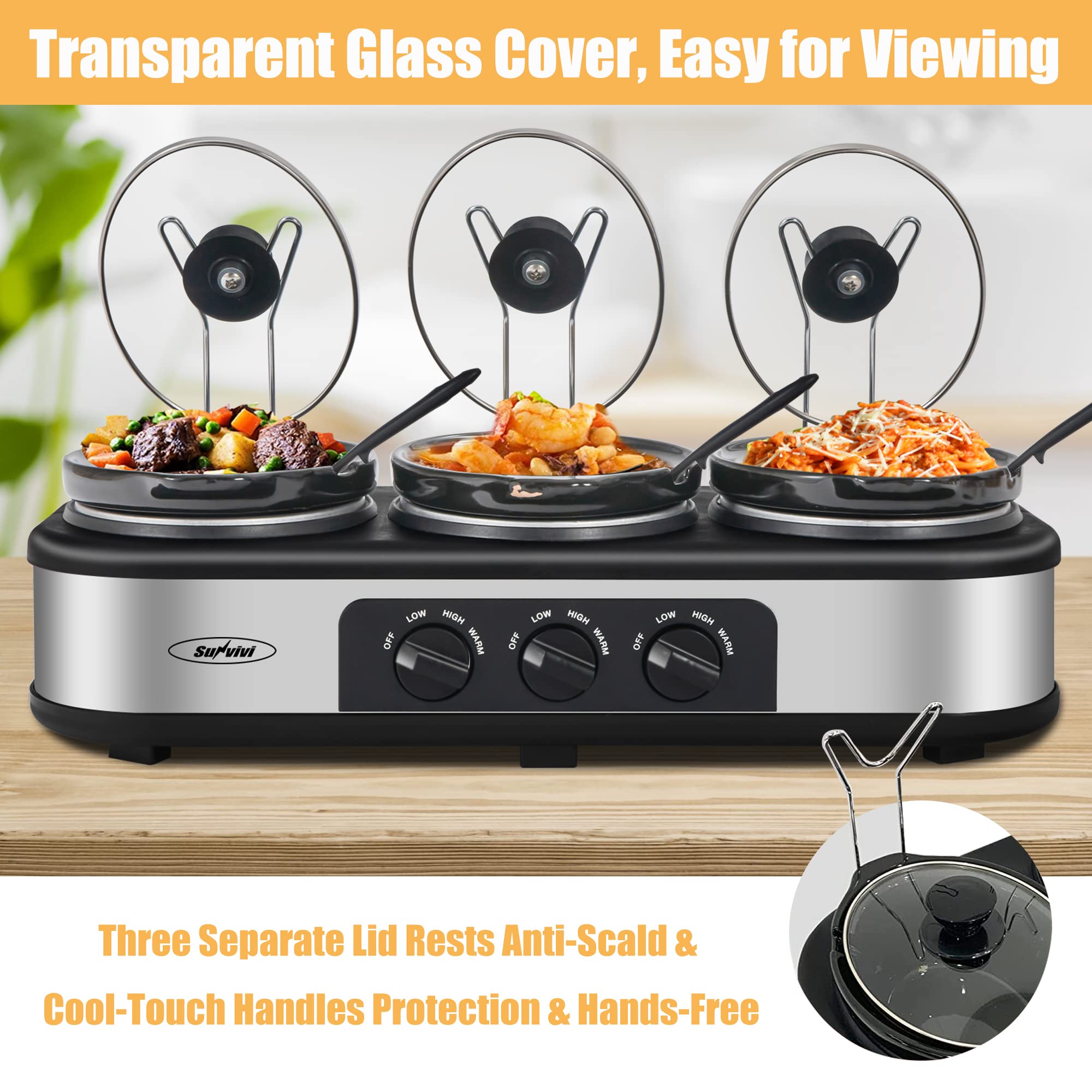 24 Quart Turkey Roaster Oven with Removable Pan and Rack & Triple Slow Cooker Food Warmer