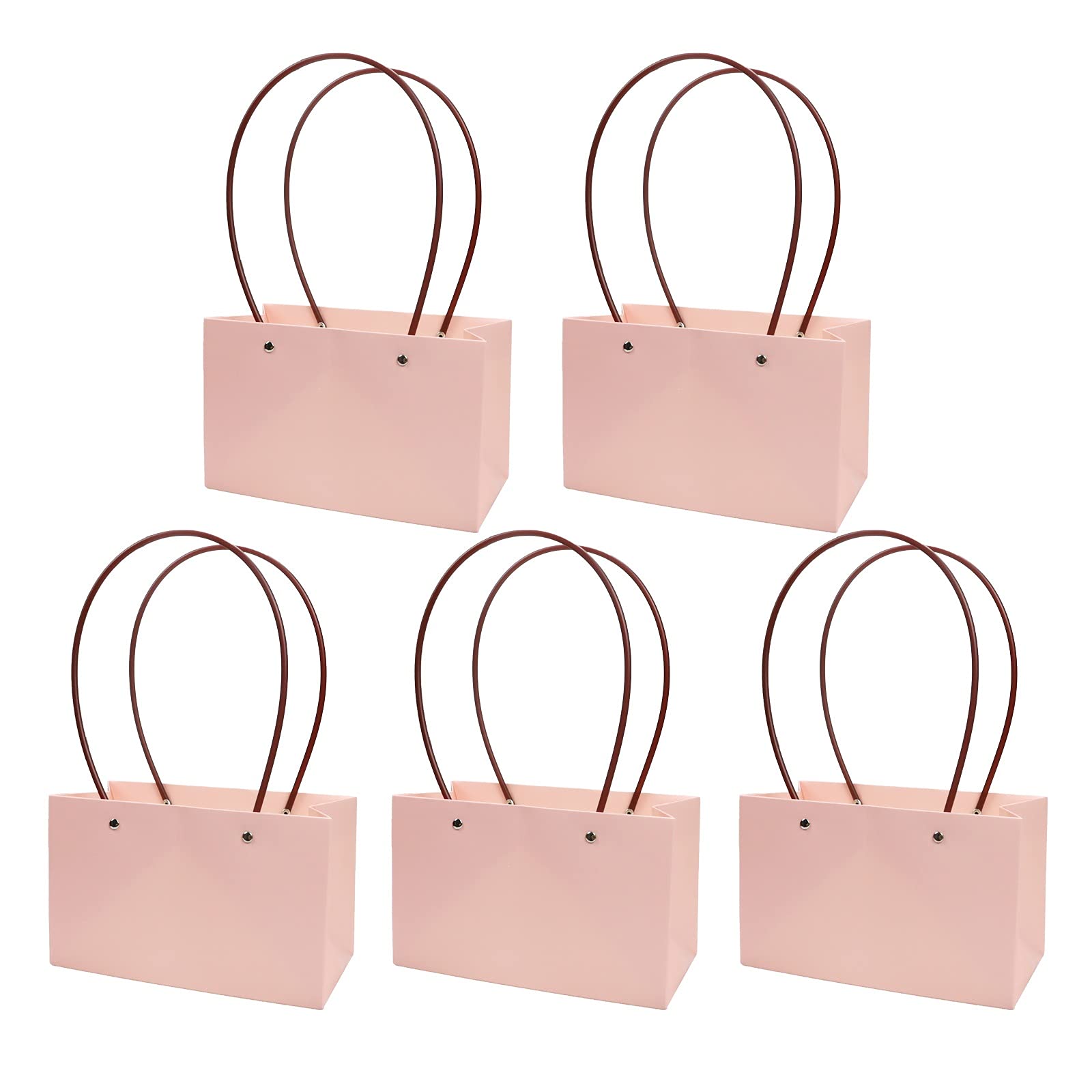 CheeseandU 5Pack Kraft Paper Flower Gift Bags Bouquet Bags Box Waterproof Heavy-Duty Paper Rectangle Carrier Bags with Handle Tote Bags for Birthday Wedding Party Favors, Pink