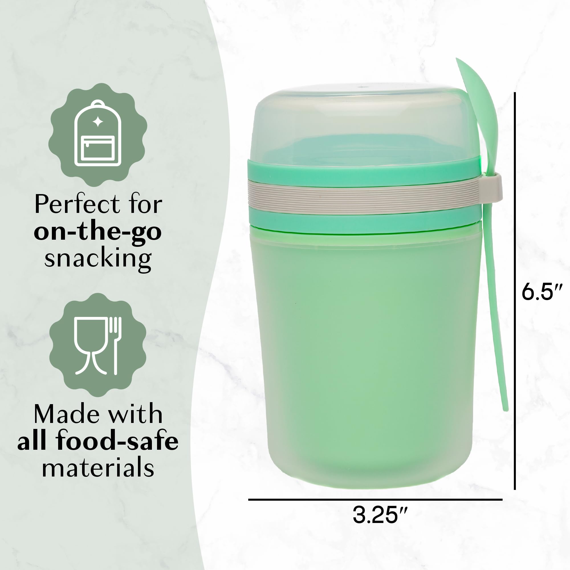 Goodful Double Wall Insulated Yogurt Container, Leak Proof Food Storage, Snack Container with Reusable Plastic Spoon, Microwave Safe, Dishwasher safe, Freezer Safe, 14-Ounce, Green