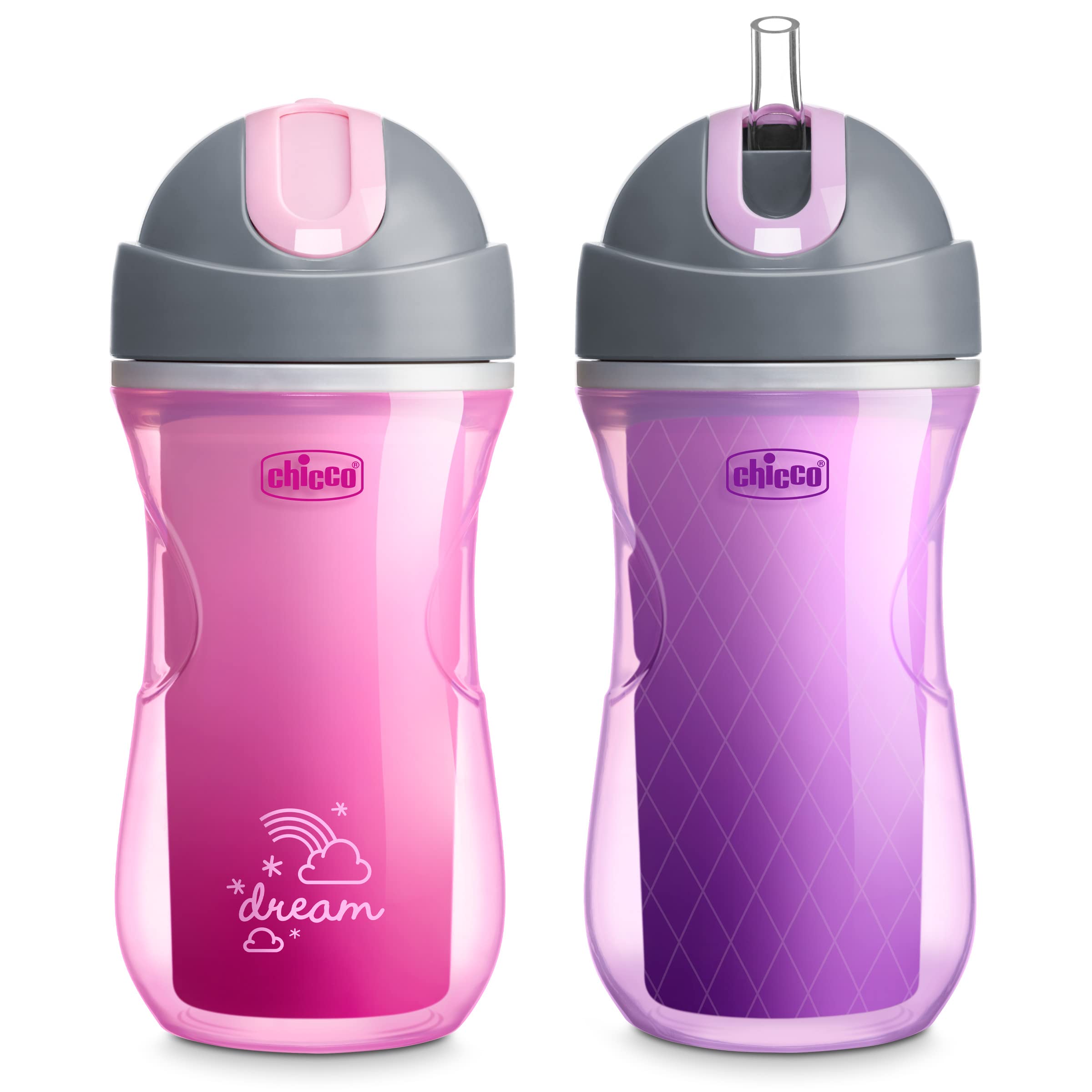 Chicco Insulated Flip-Top Spill-Free Straw Sippy Cup 9oz Pink/Purple (2pk)