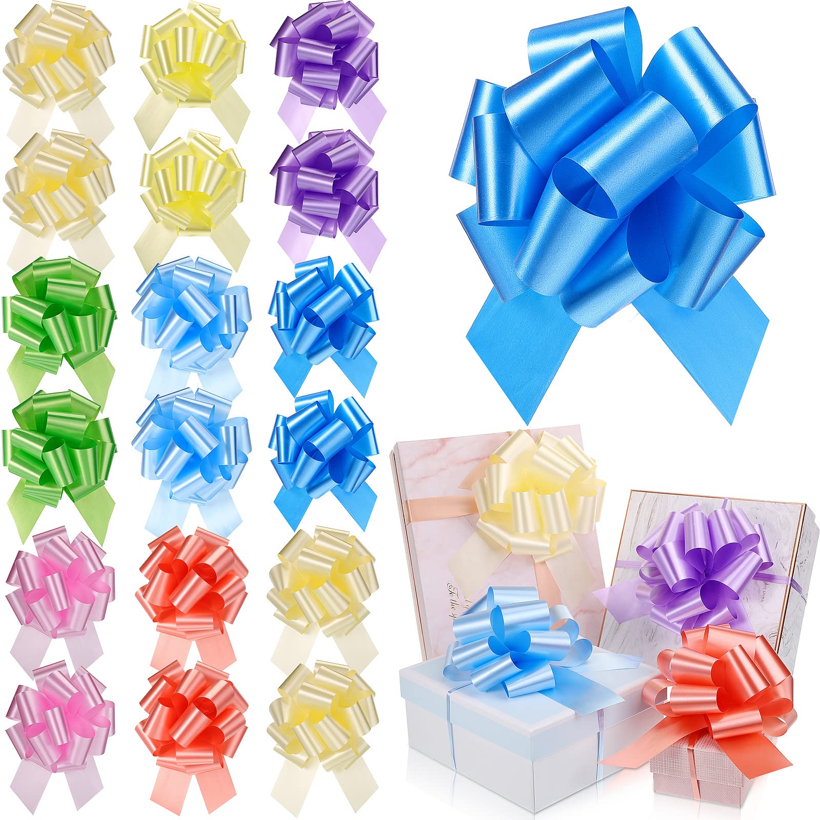 64 Pcs Easter Gift Pull Bows, Large 6 Inch Gift Wrapping Bows for Gift Easter Basket, Gift Bag, Box Wrapping Decor, Florist Packaging, Easter, Christmas