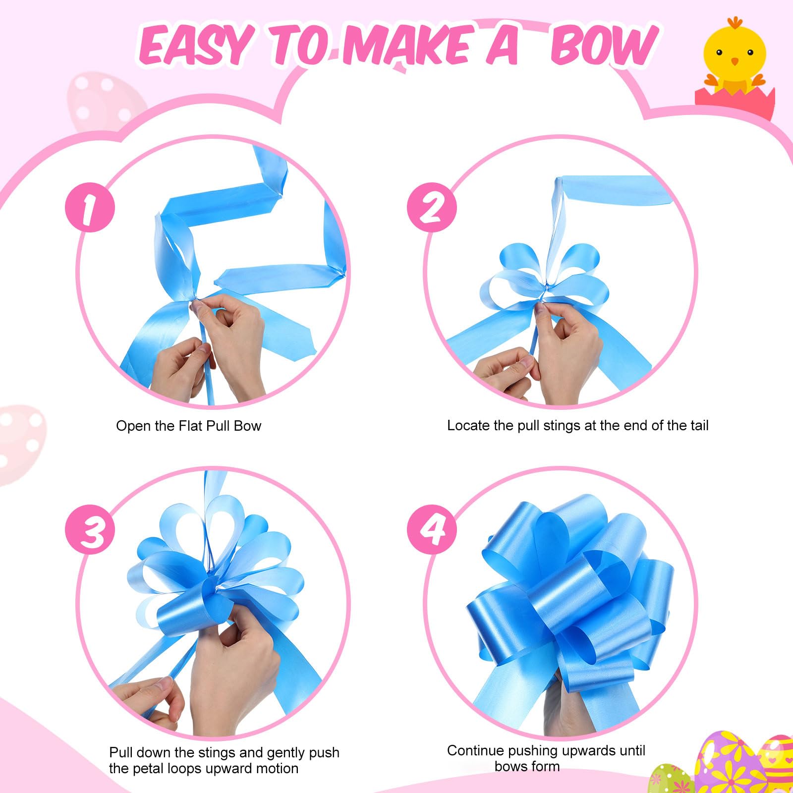 64 Pcs Easter Gift Pull Bows, Large 6 Inch Gift Wrapping Bows for Gift Easter Basket, Gift Bag, Box Wrapping Decor, Florist Packaging, Easter, Christmas