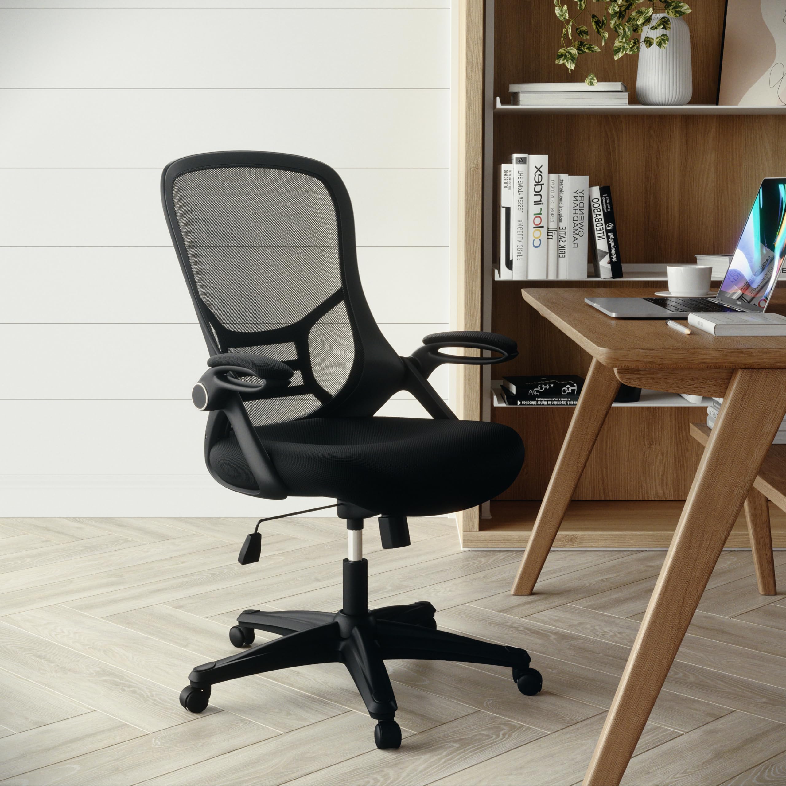 Flash Furniture High Back Black Mesh Ergonomic Swivel Office Chair with Black Frame and Flip-up Arms