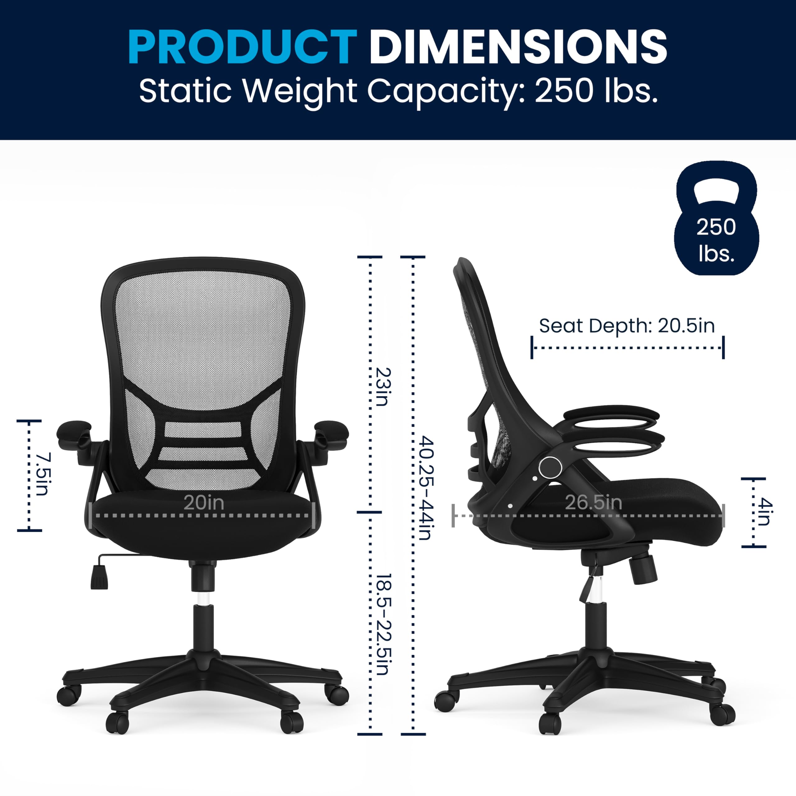 Flash Furniture High Back Black Mesh Ergonomic Swivel Office Chair with Black Frame and Flip-up Arms