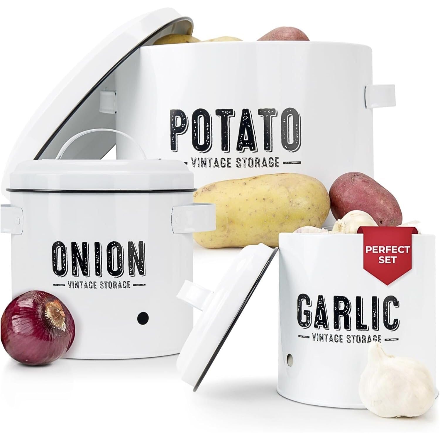 Granrosi Potato Storage For Pantry, Canister Sets for the Kitchen Counter, Onion Storage Containers, Garlic Keeper For Counter, Potato and Onion Storage Bin, Onion Keeper, Potato Bin, Potatoes Storage