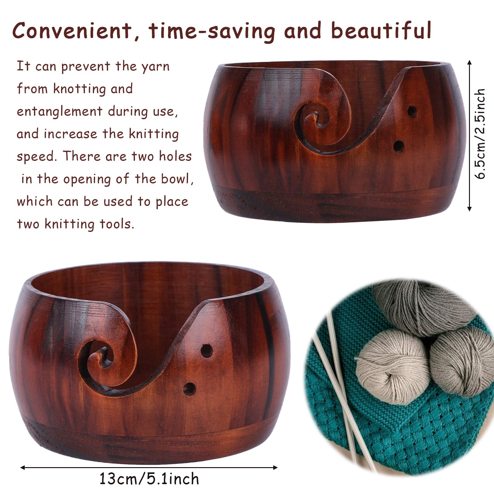 Wooden Yarn Bowl Crochet Yarn Storage Bowl with Holes Knitting Storage Tool, for Storing Yarn Knitting Tools