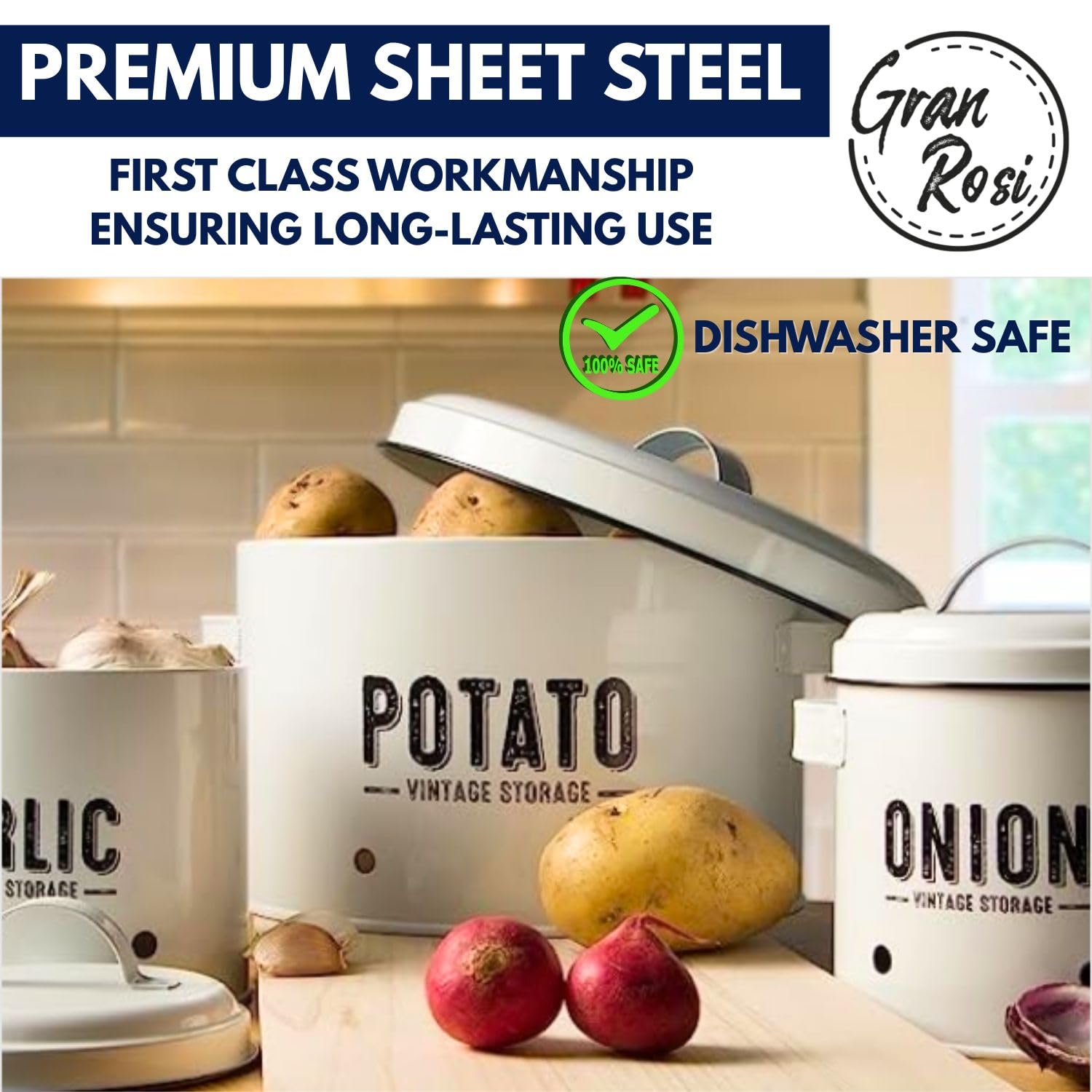 Granrosi Potato Storage For Pantry, Canister Sets for the Kitchen Counter, Onion Storage Containers, Garlic Keeper For Counter, Potato and Onion Storage Bin, Onion Keeper, Potato Bin, Potatoes Storage