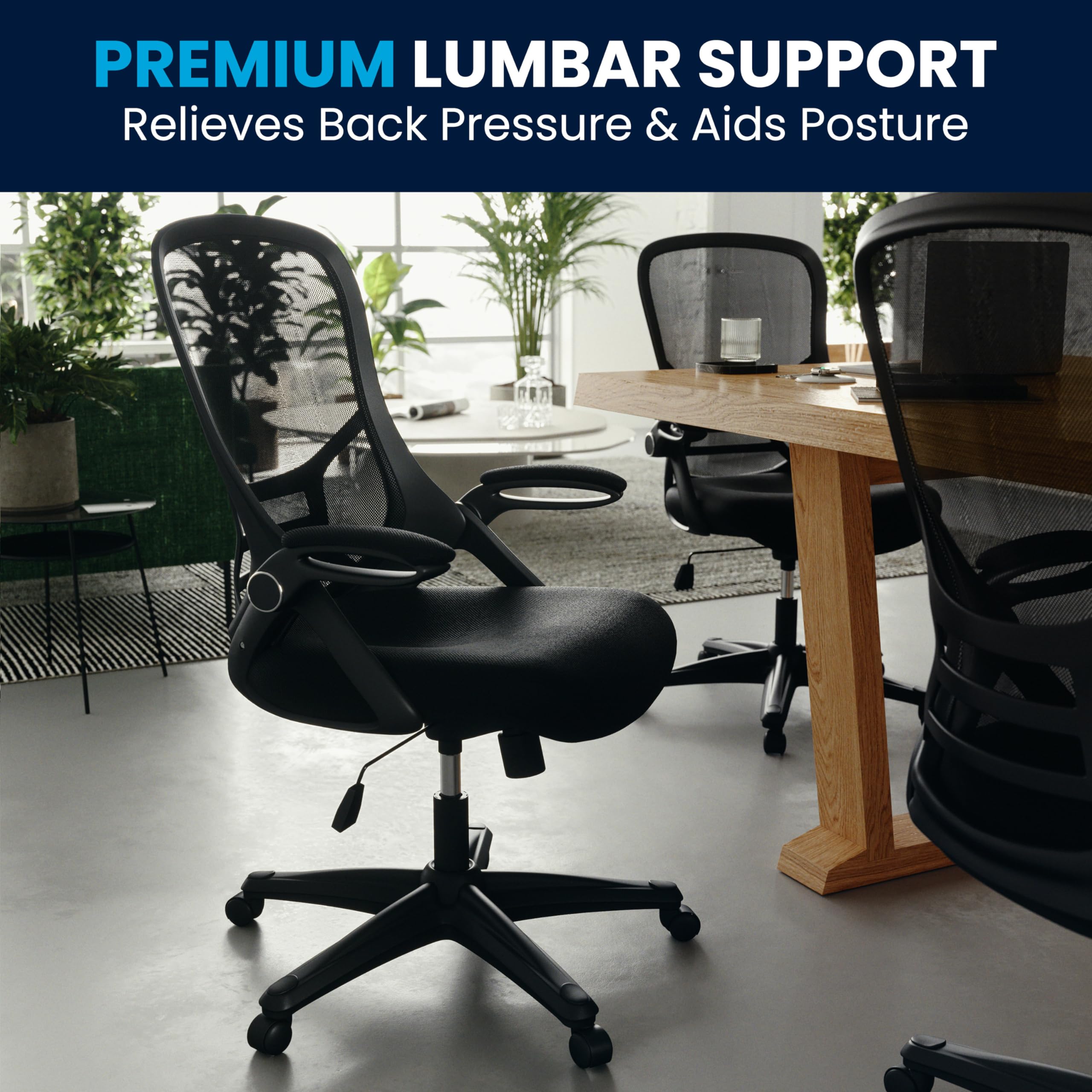 Flash Furniture High Back Black Mesh Ergonomic Swivel Office Chair with Black Frame and Flip-up Arms