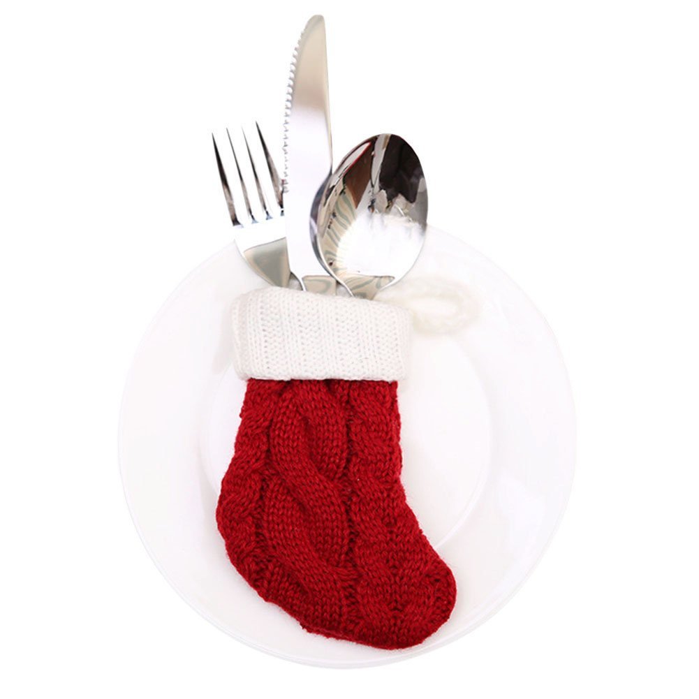 10/12Pcs Christmas Silverware Holder Xmas Cutlery Dinner Table Decoration Santa Claus Snowflake Flatware Pockets (Stocking)