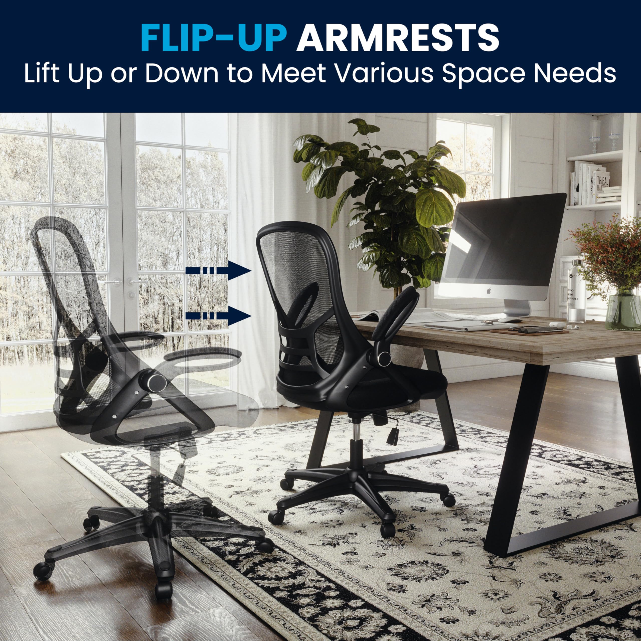 Flash Furniture High Back Black Mesh Ergonomic Swivel Office Chair with Black Frame and Flip-up Arms