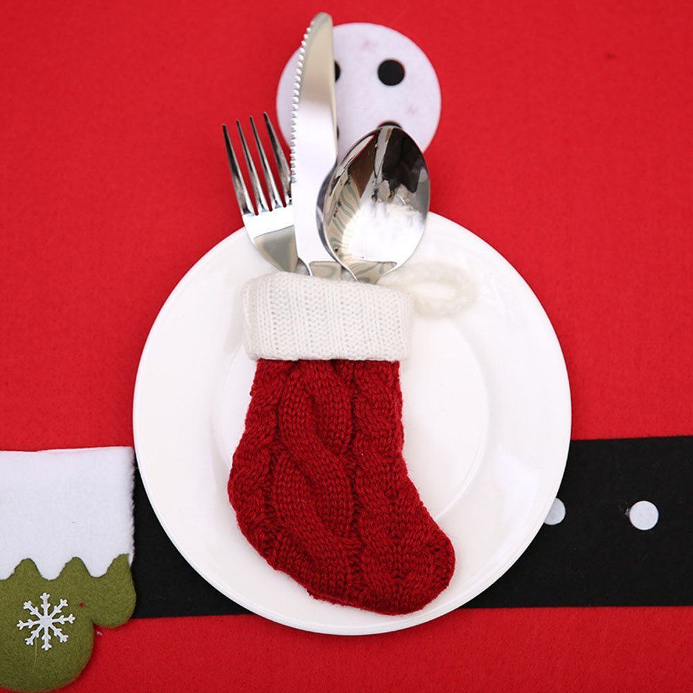 10/12Pcs Christmas Silverware Holder Xmas Cutlery Dinner Table Decoration Santa Claus Snowflake Flatware Pockets (Stocking)