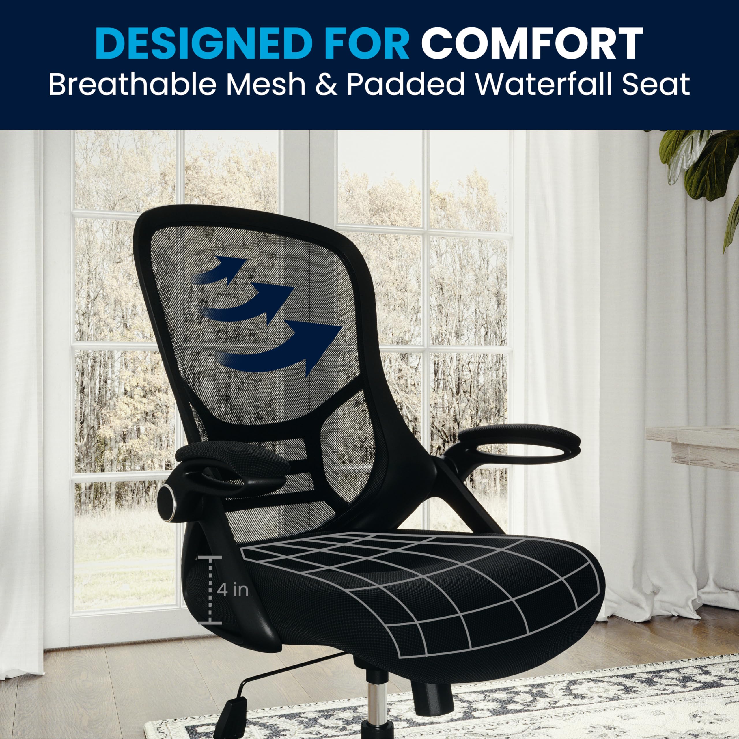 Flash Furniture High Back Black Mesh Ergonomic Swivel Office Chair with Black Frame and Flip-up Arms