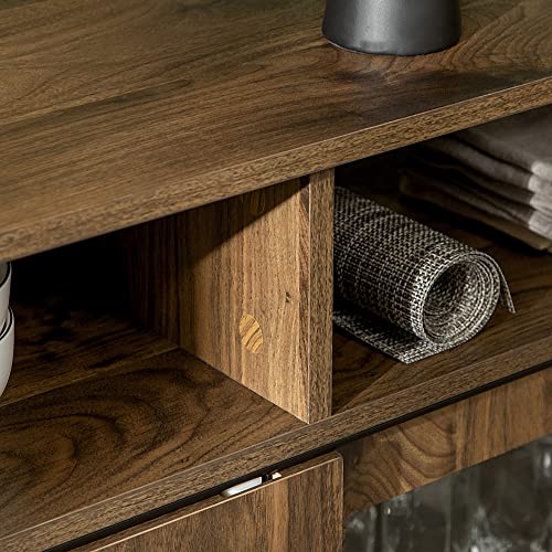 HOMCOM Sideboard with Glass Sliding Doors, Buffet Cabinet, Coffee Bar Cabinet with Adjustable Shelf, Walnut