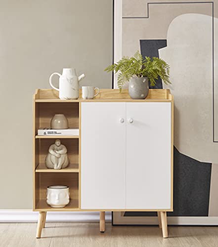 GDLMA Storage Sideboard, Kitchen Cabinet with Door and Shelves (Natural Wood)