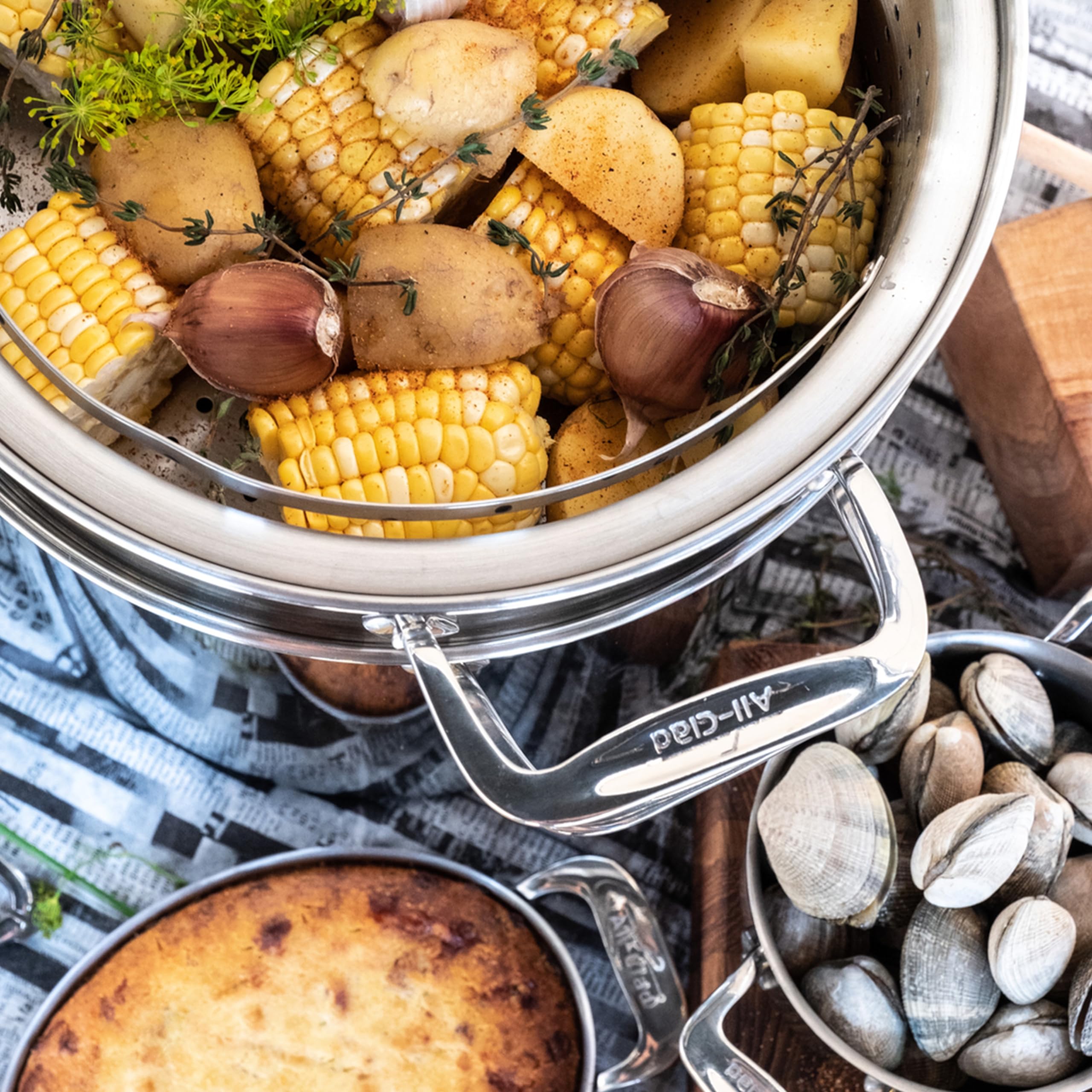All-Clad Gourmet Accessories Stainless Steel Multi-Pot with Perforated, Steamer Insert, & Lid, 12 Quart, Silver