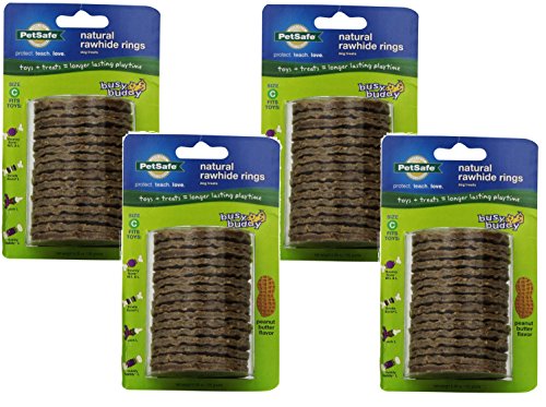 PetSafe (4 Pack) Busy Buddy Refill Ring Dog Treats for Select Busy Buddy Dog Toys, Peanut Butter Flavored Natural Rawhide, Size C