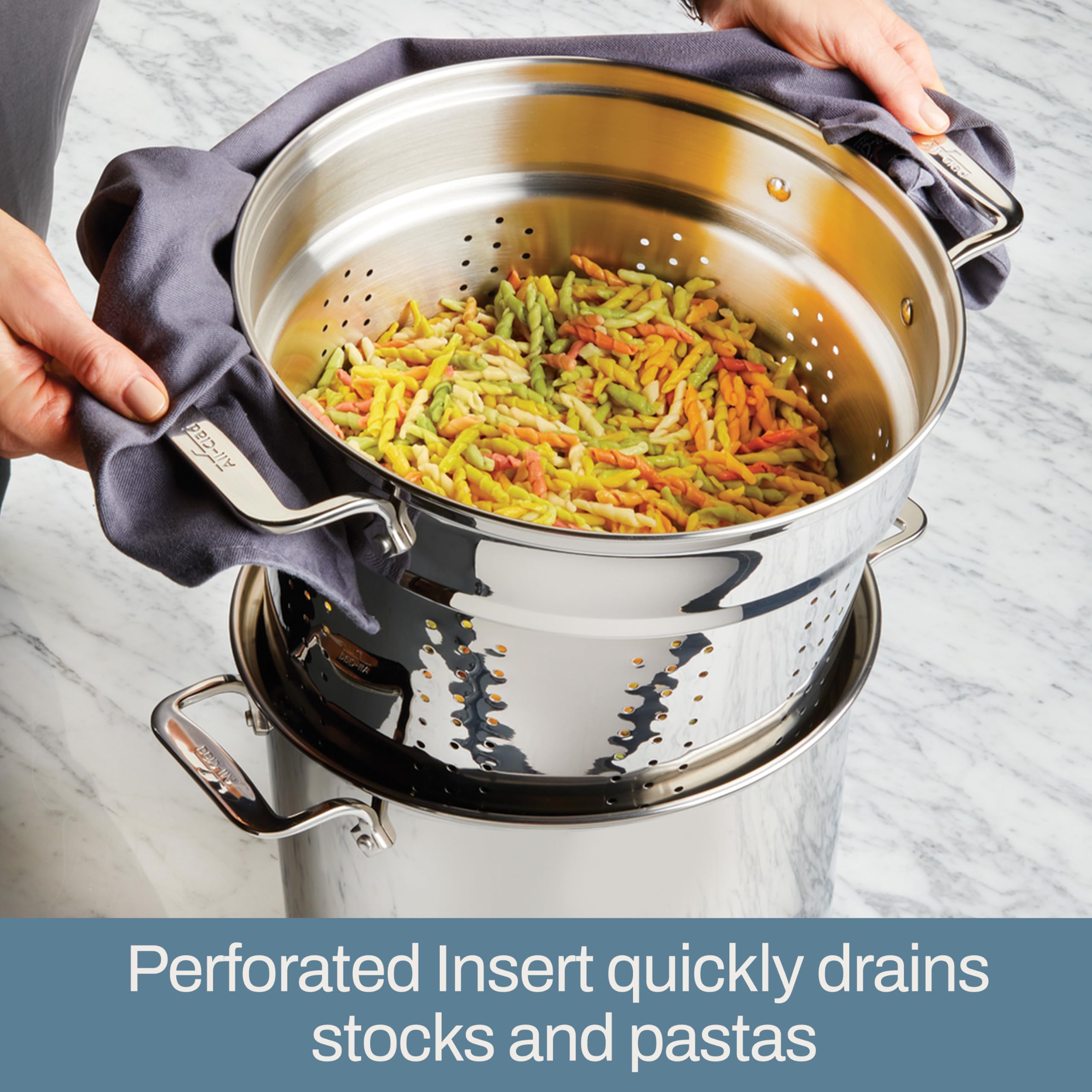 All-Clad Gourmet Accessories Stainless Steel Multi-Pot with Perforated, Steamer Insert, & Lid, 12 Quart, Silver