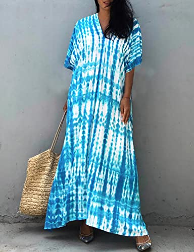 AILUNSNIKA Plus Size Caftans for Women Tie Dye Bikini Bathing Suit Cover Ups Casual Batwing Sleeve Kaftan Dress