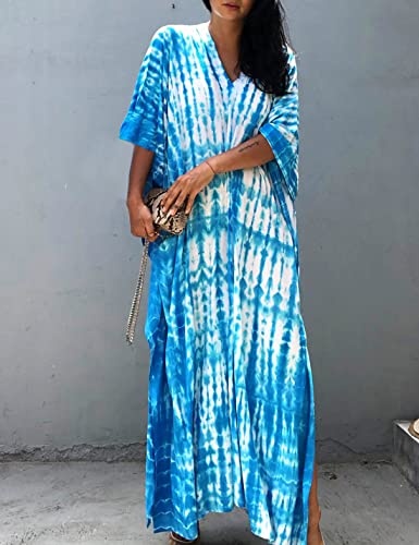 AILUNSNIKA Plus Size Caftans for Women Tie Dye Bikini Bathing Suit Cover Ups Casual Batwing Sleeve Kaftan Dress