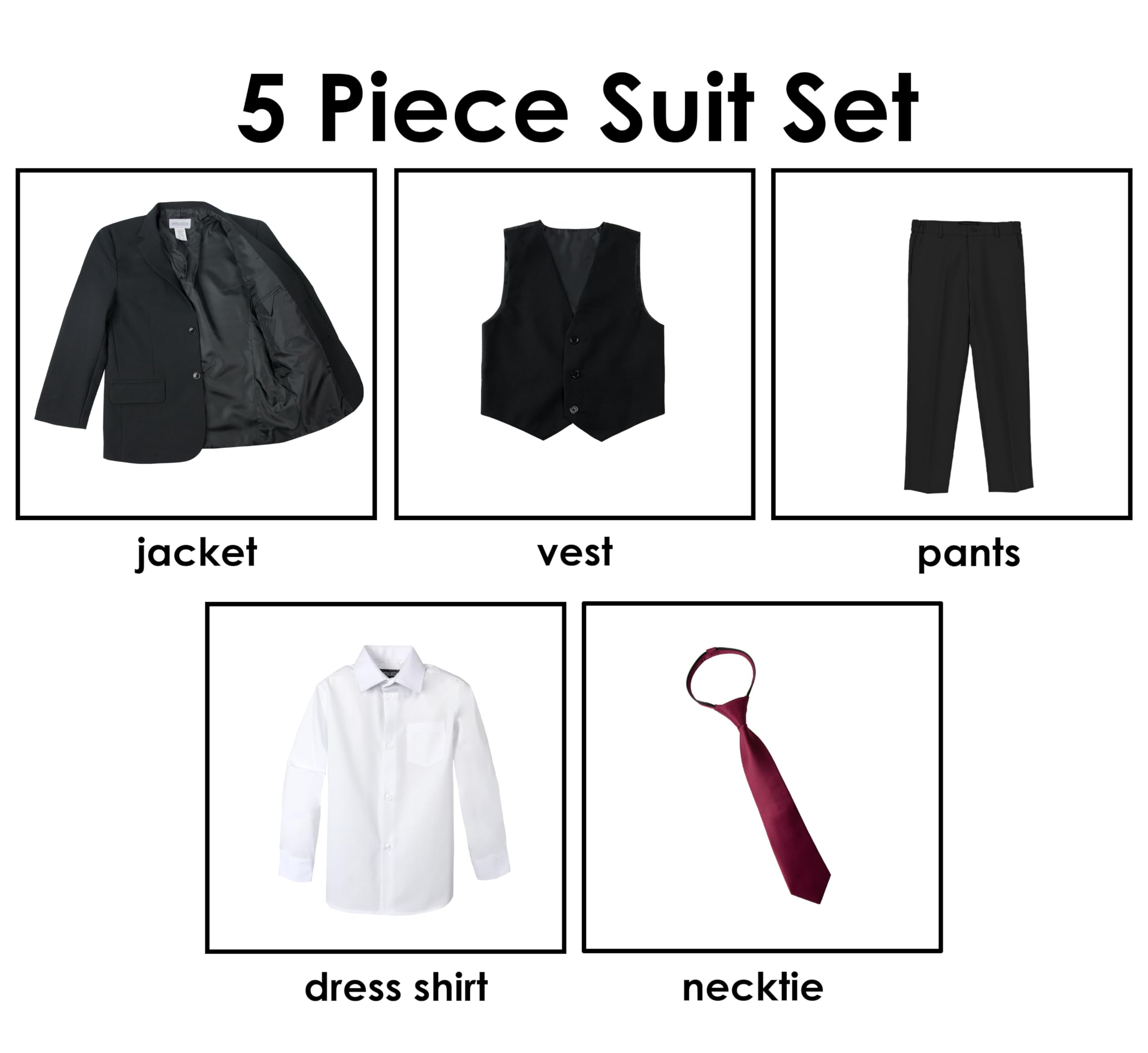 Spring Notion Big Boys' Modern Fit Dress Suit Set 10 Black w/Burgundy Tie