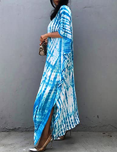 AILUNSNIKA Plus Size Caftans for Women Tie Dye Bikini Bathing Suit Cover Ups Casual Batwing Sleeve Kaftan Dress