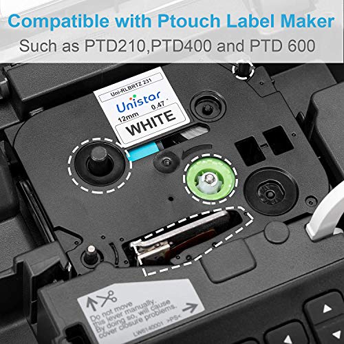 Unistar PT-D210 Lable Tape Compatible Brother ptouch Label Maker Tape TZ 231 TZe231 TZ-231 12mm 0.47 Inch Laminated White,Compatible for Brother Label Maker PT-D210 PT-D400 PT-D600 PT-1280, 4-Pack