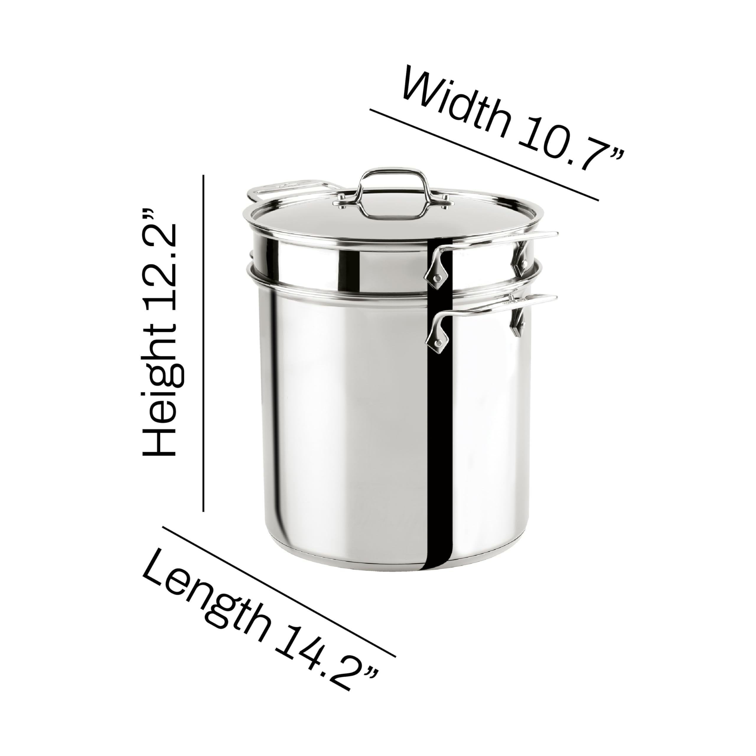 All-Clad Gourmet Accessories Stainless Steel Multi-Pot with Perforated, Steamer Insert, & Lid, 12 Quart, Silver