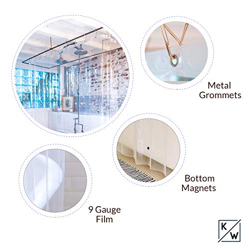 Kent & West - USA Made PEVA Shower Curtain Liner | PVC Free | Clear & Durable | Metal Grommets | 9 Gauge | Bottom Magnets | 72" W x 84" H (Extra Long)