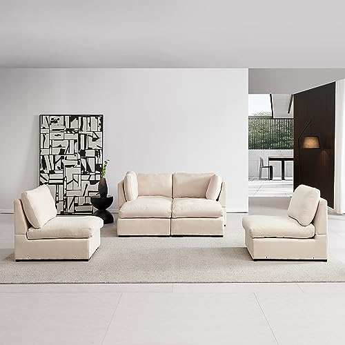 YUNLife&Home Free Combination Modular Sectional Sofa with Reversible Chaise,Down Filled Upholstered U-Shaped 6-Seat Corner Couch w/Moveable Ottoman,Comfy Oversized Sofá for Living Room
