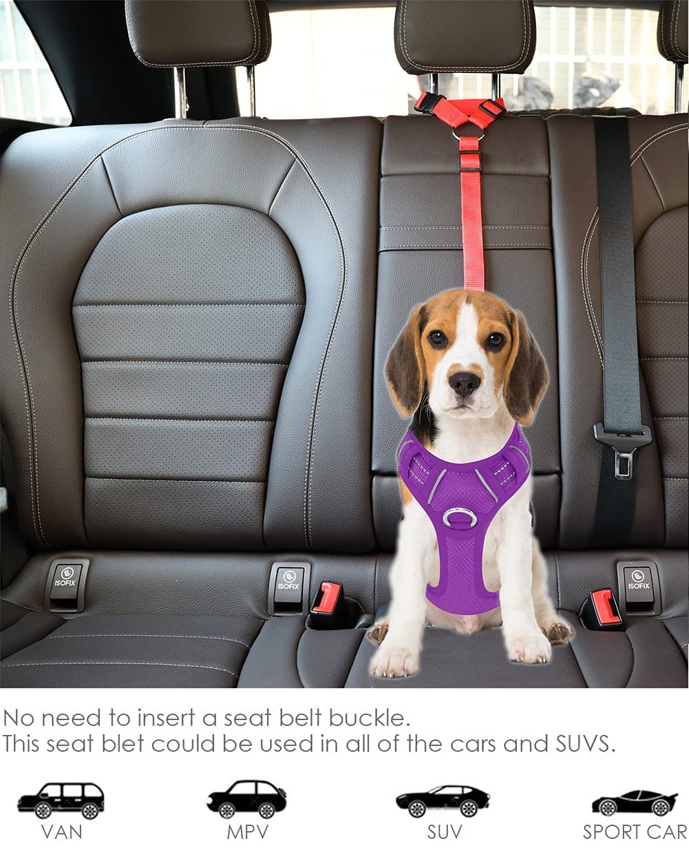 Dog Cat Safety Seat Belt Strap Car Headrest Restraint Adjustable Nylon Fabric Dog Restraints Vehicle Seatbelts Harness (Blue)