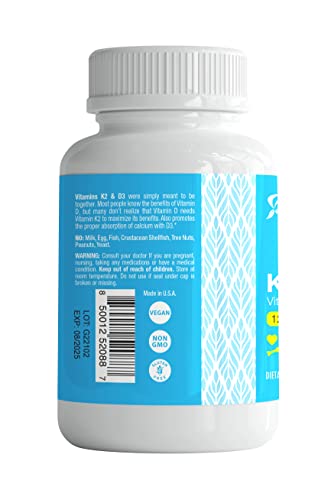 Safrel Vitamin K2 (MK7) 120 MCG and D3 5000 IU Supplement per Capsule, Supports Calcium Absorption for Bone, Immune and Heart Health, Easy to Swallow K2 and D3, Non-GMO, 120 Count