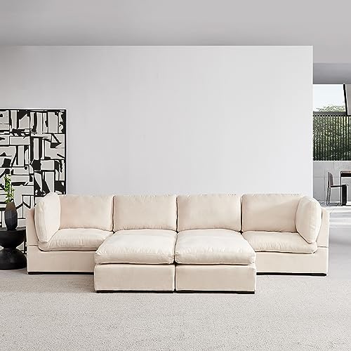 YUNLife&Home Free Combination Modular Sectional Sofa with Reversible Chaise,Down Filled Upholstered U-Shaped 6-Seat Corner Couch w/Moveable Ottoman,Comfy Oversized Sofá for Living Room