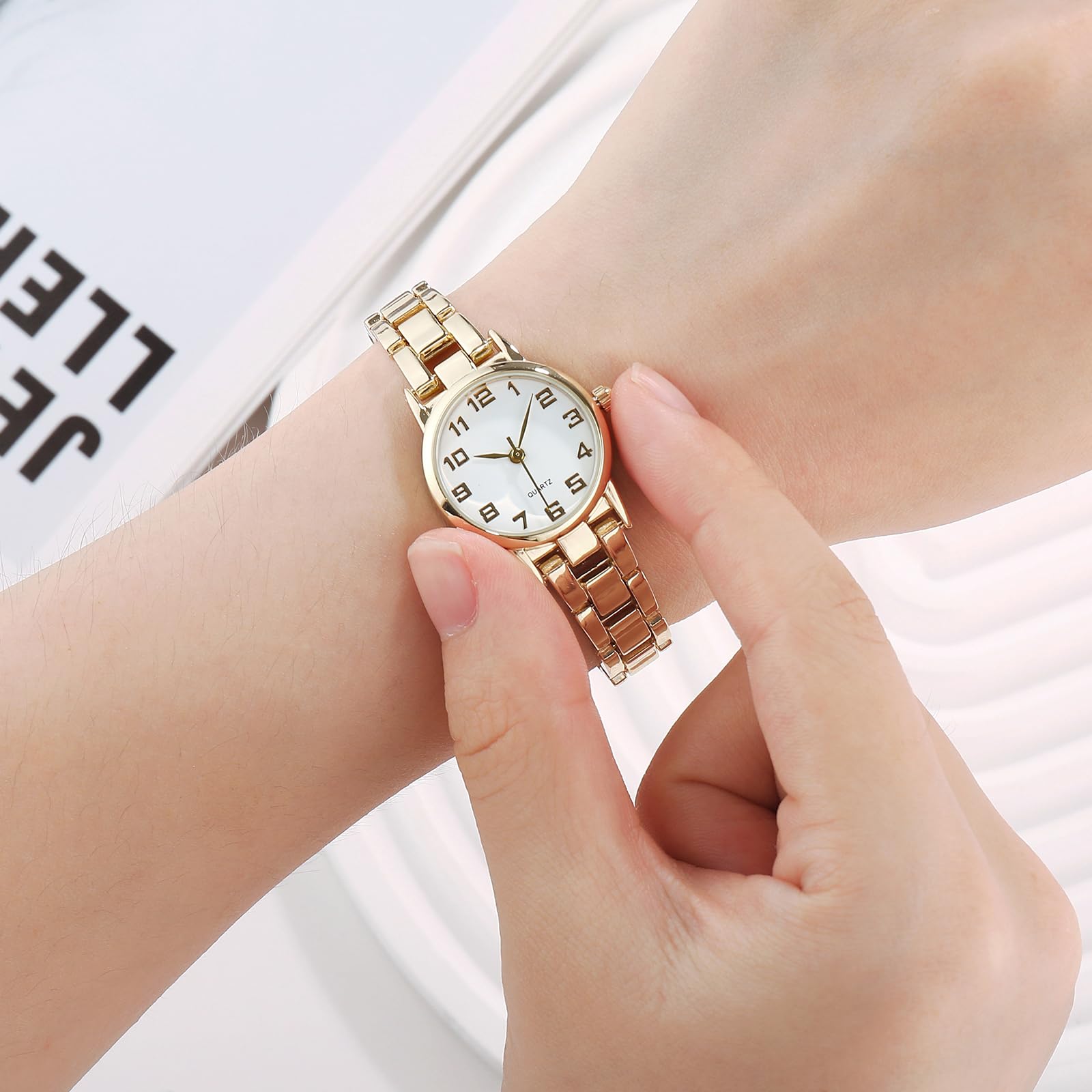 TWOPTION Womens Waterproof Wrist Watch,Women's Small Thin Analog Bracelet Quartz Watch Dainty Christmas Gifts (Gold-15#)