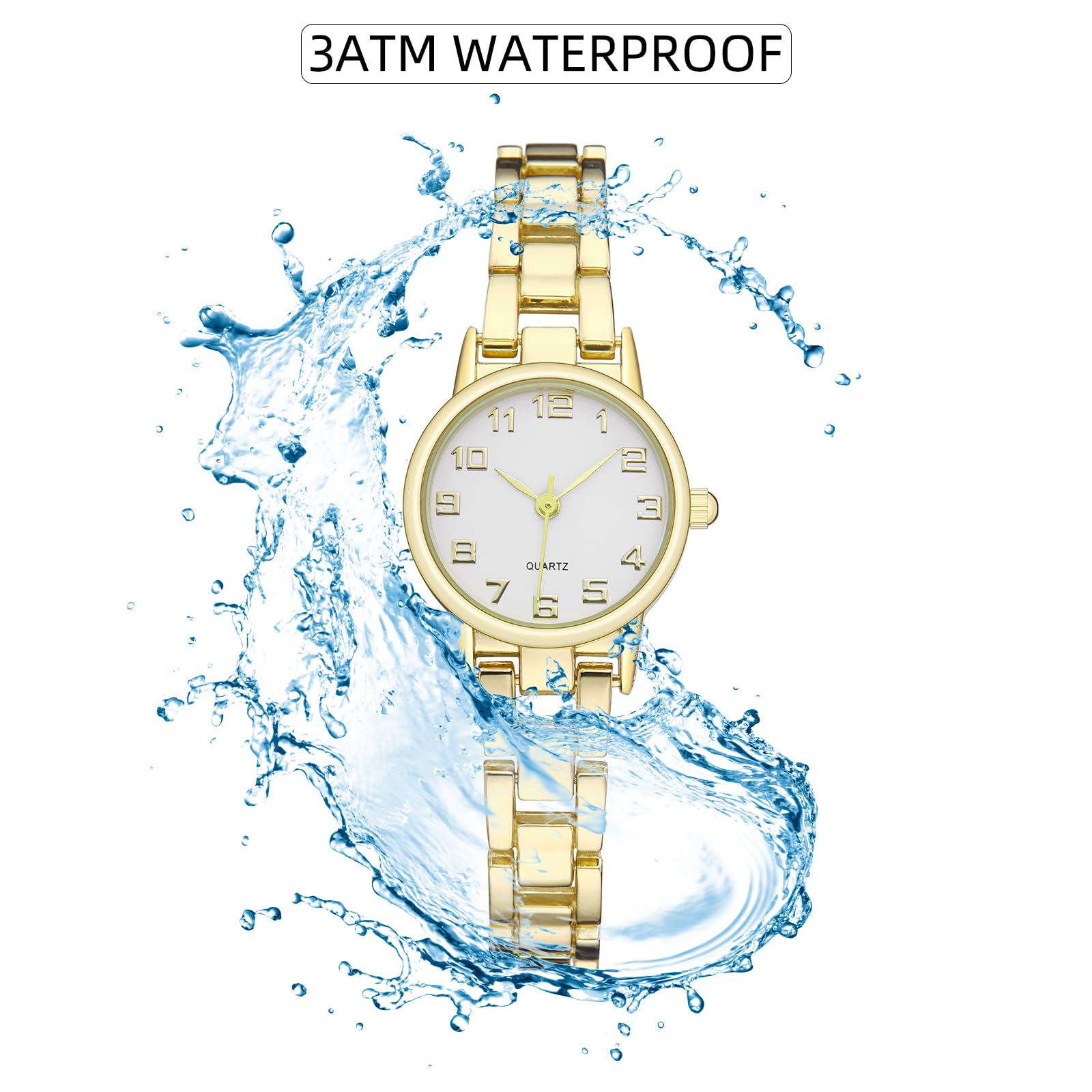 TWOPTION Womens Waterproof Wrist Watch,Women's Small Thin Analog Bracelet Quartz Watch Dainty Christmas Gifts (Gold-15#)