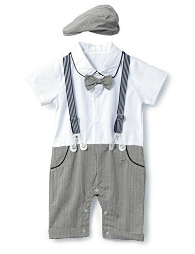 HeMarIsle HMD Baby Boy Gentleman White Shirt Bowtie Tuxedo Onesie Jumpsuit Overall Romper(0-18M) … (A Grey, 70(3-6 Month))
