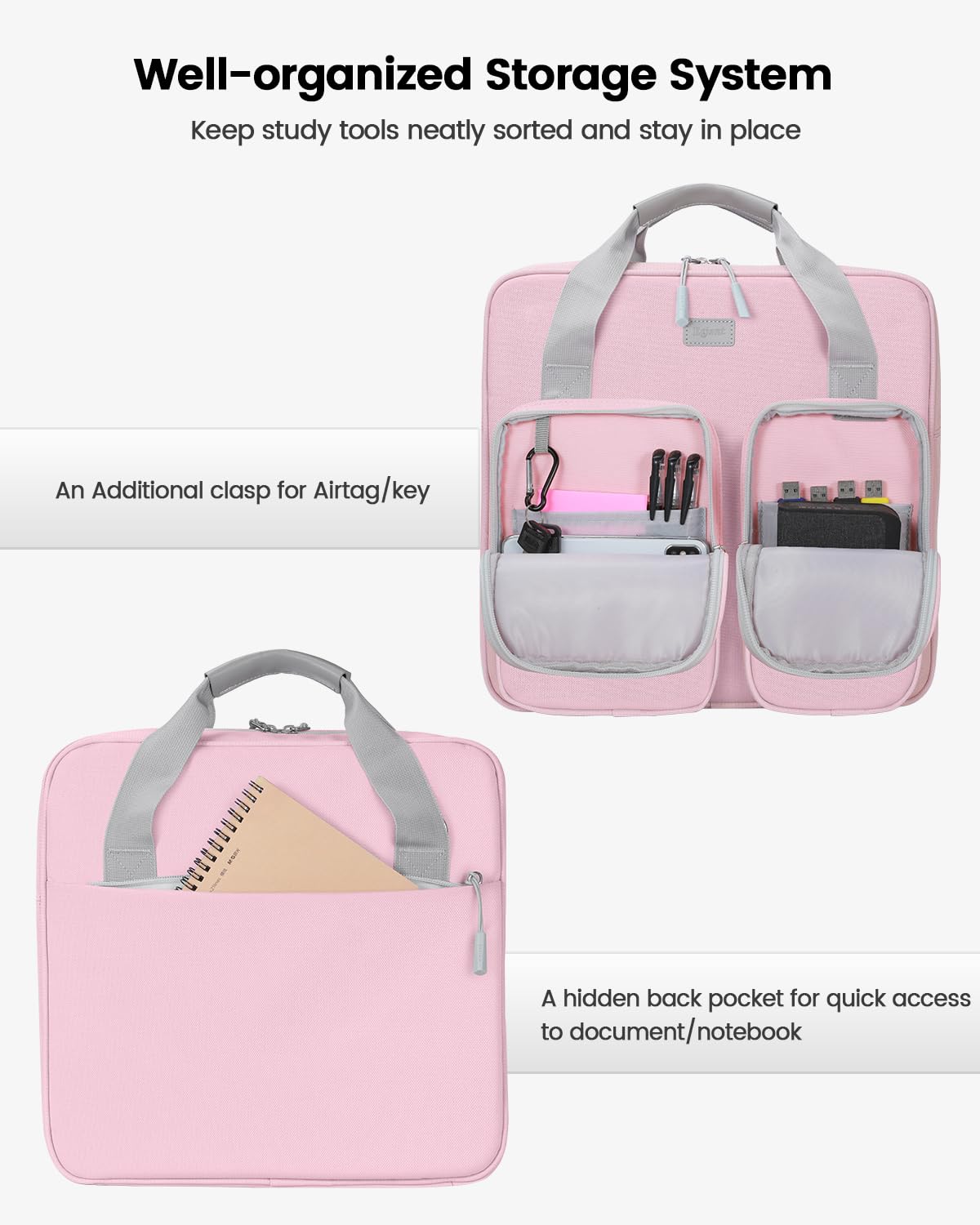 egiant 3 Inch 3 Ring Zipper Binder with Shoulder Strap & Durable Handle & Multi-Pocket - 3" Binder with Zipper for School Girl & Boy,Compatible with 13-Inch MacBook/Tablet-Patent Design Pink
